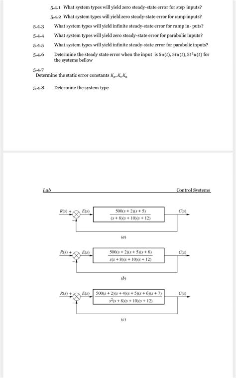 Solved 541 What System Types Will Yield Zero Steady State