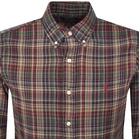 Ralph Lauren Check Long Sleeve Shirt Khaki Mainline Menswear
