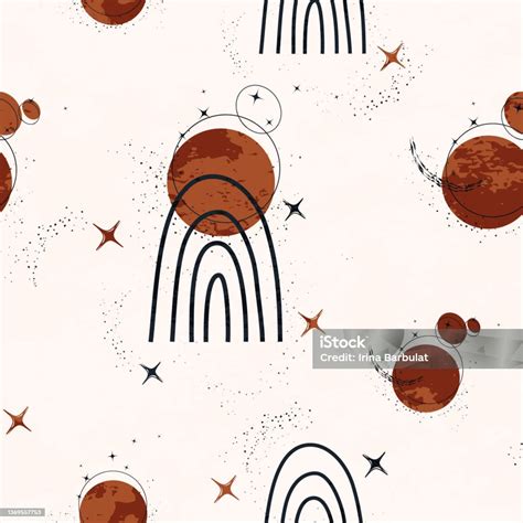 원활하고 현대적인 공간 패턴 무지개 별 유기 그림 손으로 그린 추상객체 고립 된 배너 미니멀리즘 보헤미안 예술 스타일 용지 인쇄 배너 엽서용 개념에 대한 스톡 벡터 아트 및