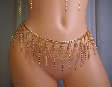 Gold Chain Belt Body Chain Lingerie Rhinestone Belt Chain Gold Body