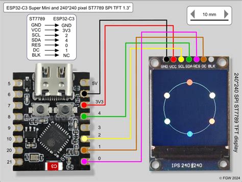 esp32 c3 super mini with 1 28” spi gc9a01 circular tft display
