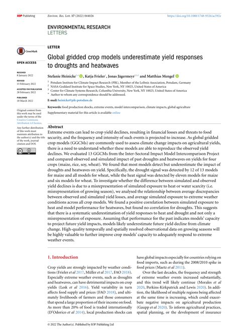 Pdf Global Gridded Crop Models Underestimate Yield Responses To