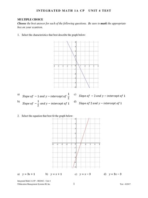 integrated math 1a u4 test pdf mathematical concepts mathematics