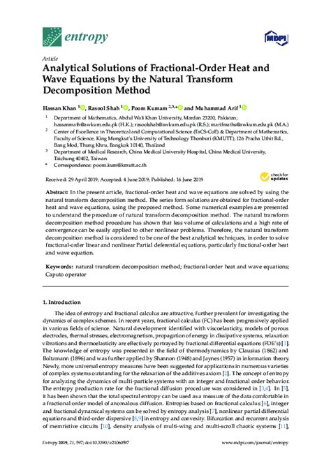 Pdf Analytical Solutions Of Fractional Order Heat And Wave Equations By The Natural Transform
