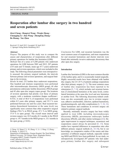 Pdf Reoperation After Lumbar Disc Surgery In Two Hundred And Seven Patients