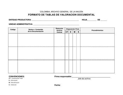 Conoce El Formato De Tabla De Valoración Documental