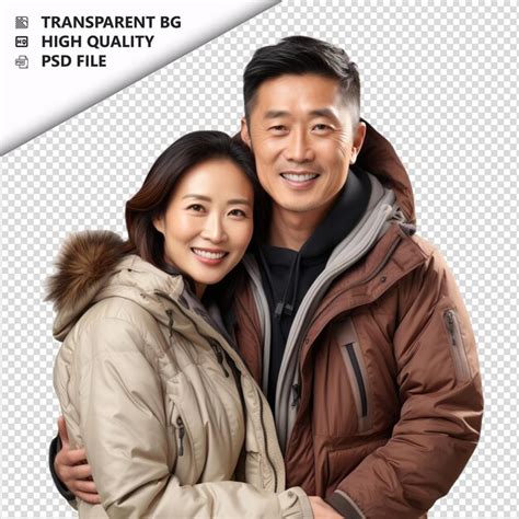 Premium PSD Lazy Asian Couple Ultra Realistic Style White Background