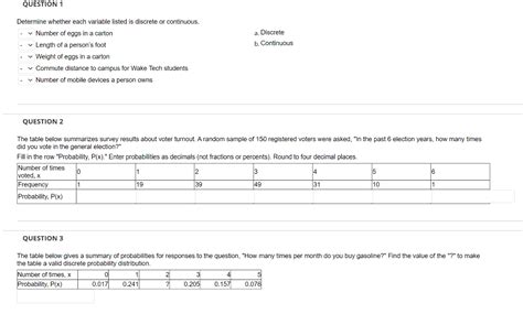 Solved Determine Whether Each Variable Listed Is Discrete Or