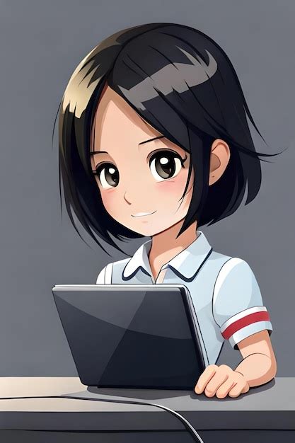 Premium Photo Chibi Cute Girl With Her Computer