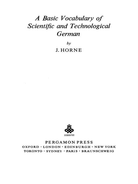 J Horne And Robert Robinson Auth A Basic Vocabulary Of Scientific And Technological German