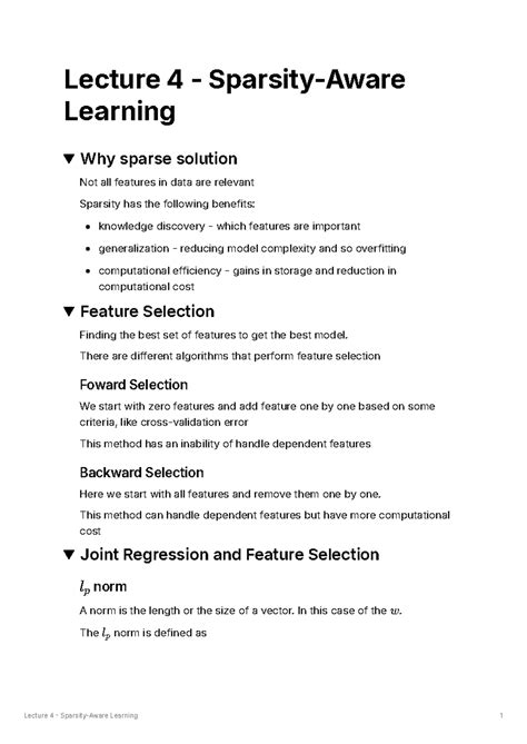 Lecture 4 Sparsity Aware Learning And Feature Selection Techniques
