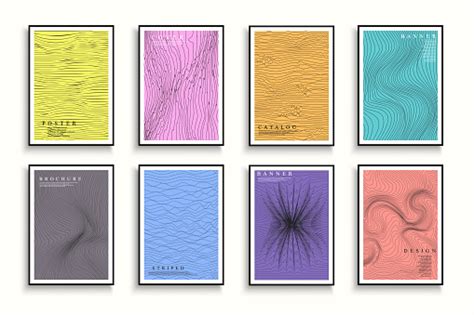 다채로운 예술 줄무늬 표지 템플릿 배경 플래 카드 브로셔 배너 전단지 등의 컬렉션 곡선 질감을 가진 크리 에이 티브 미니멀 포스터 현대적인 디자인 0명에 대한 스톡 벡터