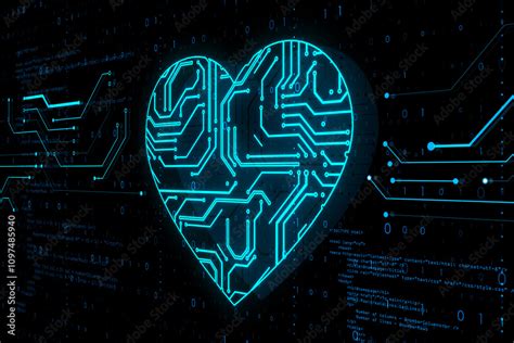 Innovation And Healthcare Concept With Digital Blue Microcircuit In Heart Form On Dark