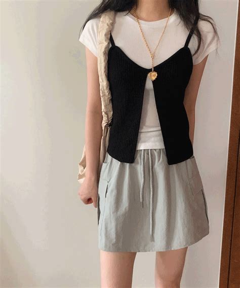 프롬선셋 트임 니트 크롭 조끼 베스트 나시 뷔스티에 2col