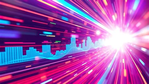 Abstract Data Visualization With Neon Lights And Dynamic Graphs Stock