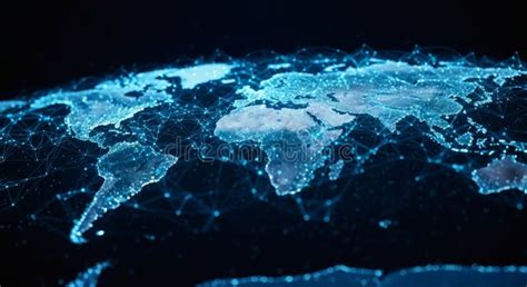 Abstract World Map Visualization Connecting Continents With Glowing