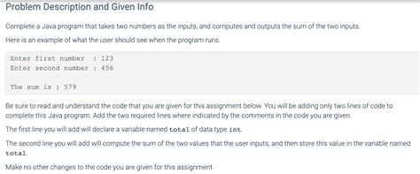 Solved Problem Description And Given Info Complete A Java Chegg