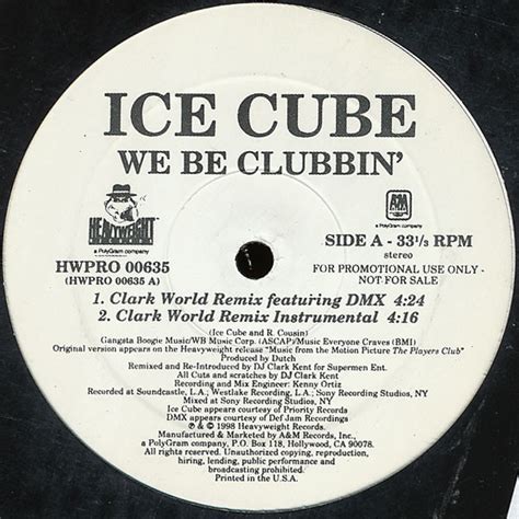 Ice Cube We Be Clubbin The Clark Kent Remix 12 Single Promo