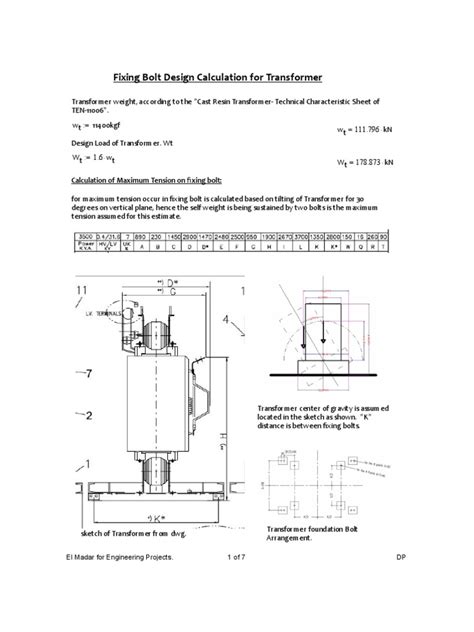 Fixing Bolt Design Calculation For Transformer Pdf Screw Strength