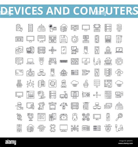 Devices And Computers Icons Line Symbols Web Signs Vector Set Isolated Illustration Stock