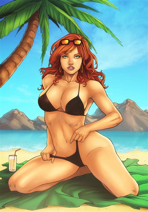 Rule 34 Beach Bikini Jean Grey Marvel Marvel Comics Marvel Girl