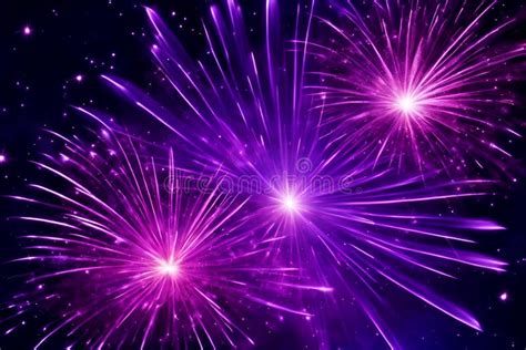 Purple Fireworks Lighting Up The Deep Dark Sky Stock Illustration