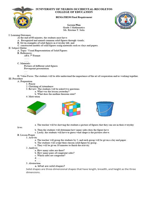 Bemath230 Sample Lesson Plan Format Pdf Shape Euclidean Plane Geometry