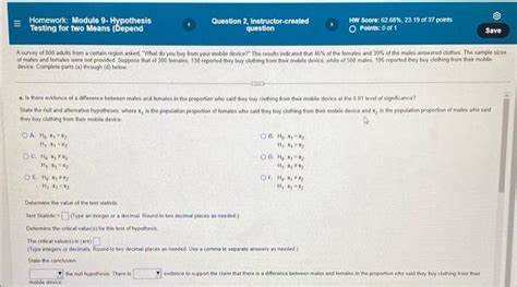 Solved Iii Homework Module 9 Hypothesis Testing For Two