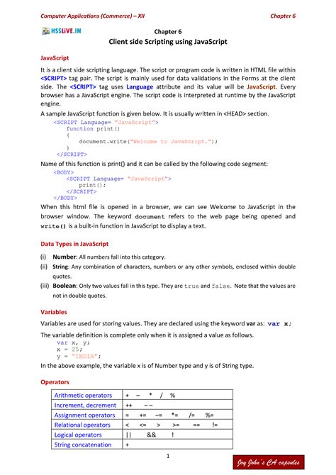 Hssli Ve Xii Ca Chapter 6 Client Side Scripting Using Java Script Joy