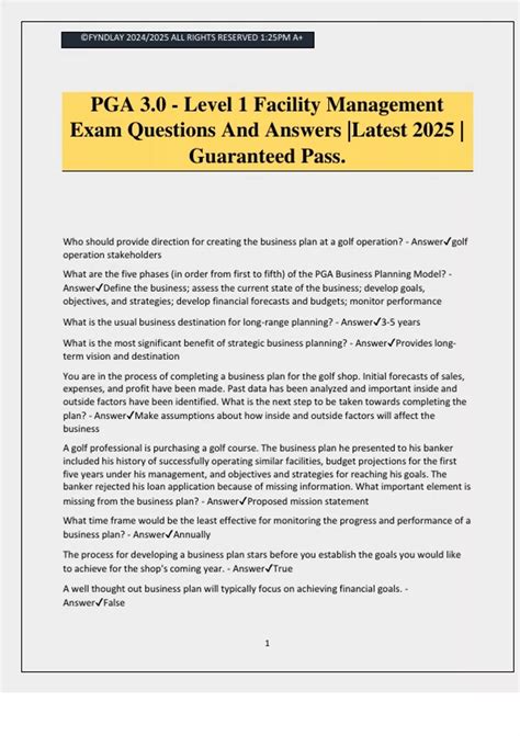 Pga 30 Level 1 Facility Management Exam Questions And Answers