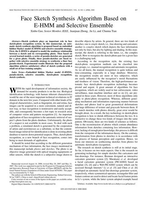 Pdf Face Sketch Synthesis Algorithm Based On E Hmm And Selective