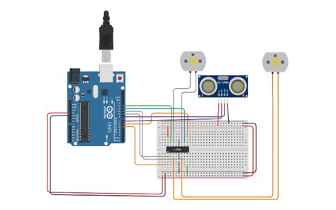 Circuit Design Dc Iki Motor Mesafe Sensro Tinkercad