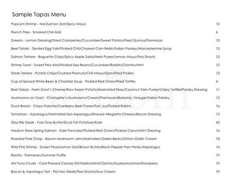 Tapas Menu Tapas Menu Shrimp Toast Popcorn Shrimp