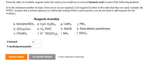 Solved From the table of available reagents select the | Chegg.com
