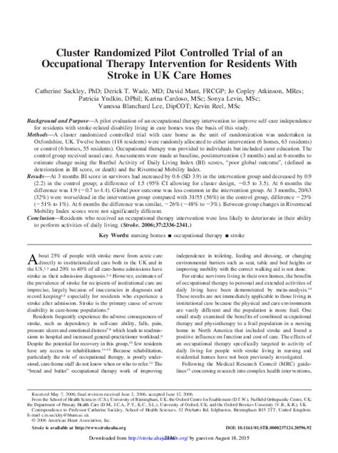 Pdf Cluster Randomized Pilot Controlled Trial Of An Occupational