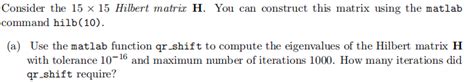 Solved Consider The 15×15 Hilbert Matrix H You Can