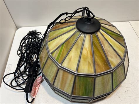 Vintage Tiffany Style Hanging Ceiling Lamp Light 1970s Stained Glass