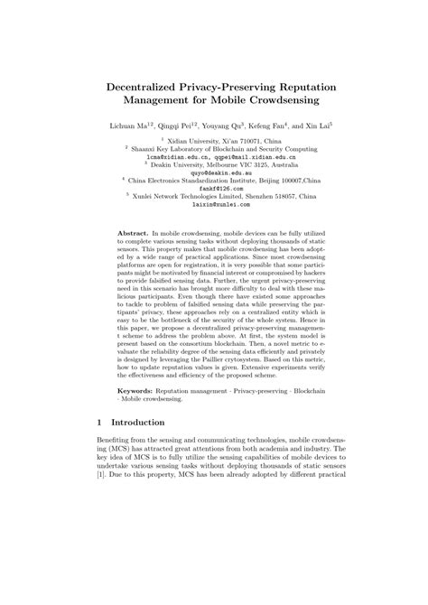 Pdf Decentralized Privacy Preserving Reputation Management For Mobile