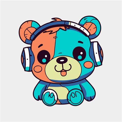 Autocollant Mech Happy Ours En Peluche Color Portant Vecteur Premium