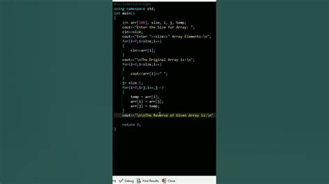 print reverse of an array in c program shorts shortvideo short viral cpp youtube