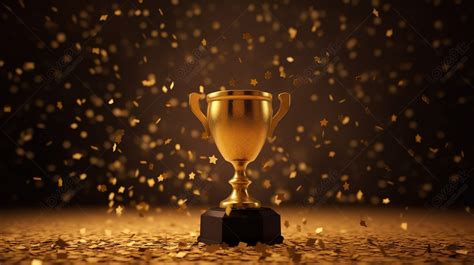 황금색 색종이 조각이 있는 트로피의 3d 렌더링 샷 트로피 배경 황금 종이 배경 금색 배경 이미지 Hd 트로피 황금 종이 금색 배경 사진 무료 다운로드 Lovepik