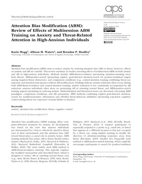 Pdf Attention Bias Modification Abm Review Of Effects Of Multisession Abm Training On