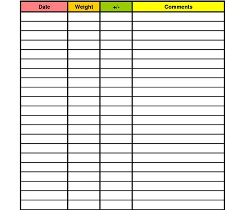 Printable Daily Weight Chart Printable Jd