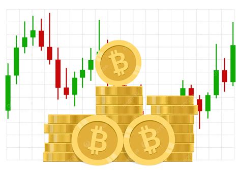 Bitcoin Trading Illustration With Pile Of Gold Coins And Red Green Candlestick Pattern Vector