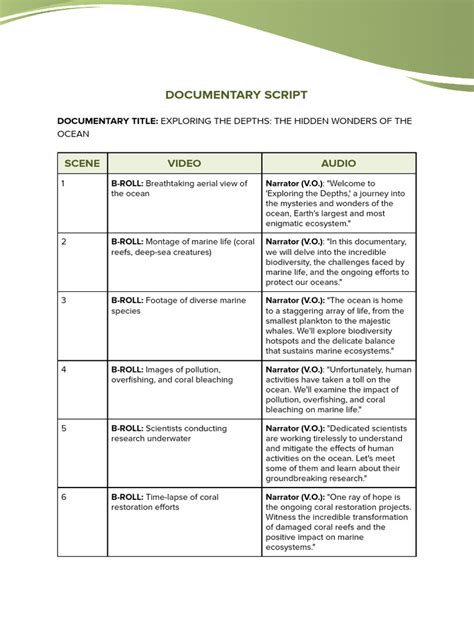 Documentary Script Template Pdf Marine Biology Coral