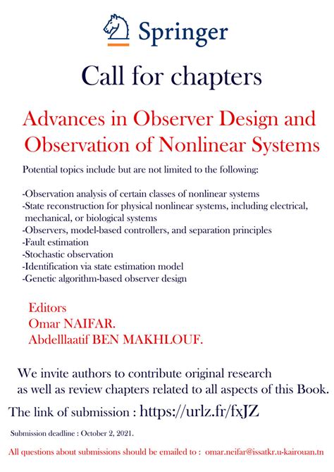 Pdf Call For Book Chapter Advances In Observer Design And