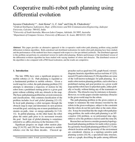 PDF Cooperative Multi Robot Path Planning Using Differential Evolution