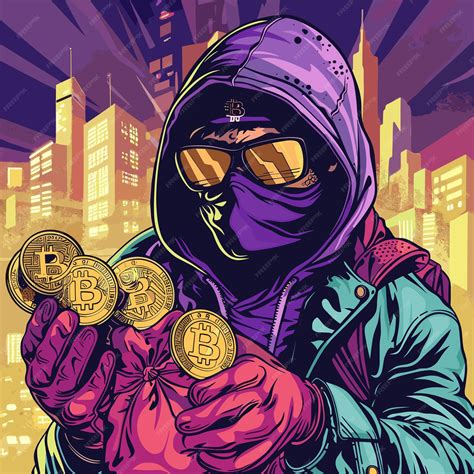 Premium Vector Hacker Stealing Bitcoins From The City Vector Illustration For Your Design