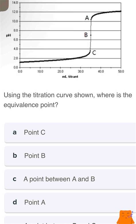 Solved Using The Titration Curve Shown Where Is The Equivalence Point Point C B Point B