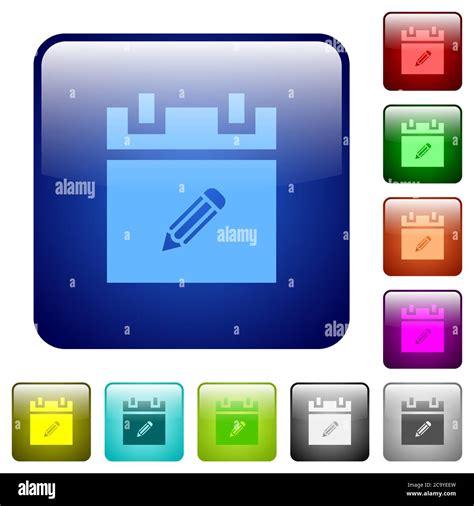 Edit Schedule Item Icons In Rounded Square Color Glossy Button Set
